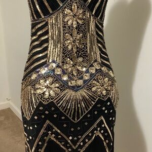 Vintage | Dresses | Vintage Art Deco 9s Does 20s Sequin Beaded Dress ...